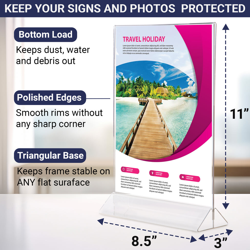 Acrylic Sign Holder 8.5 x 11 - T Shape Menu Holder with Easy Bottom Lo ...