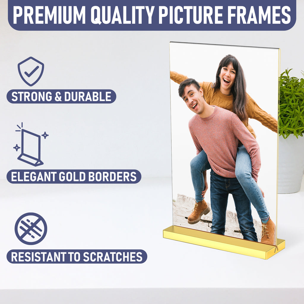 5x7 Luxurious Acrylic Gold Frames, 6 pack, Stunning Photo Displays, En ...
