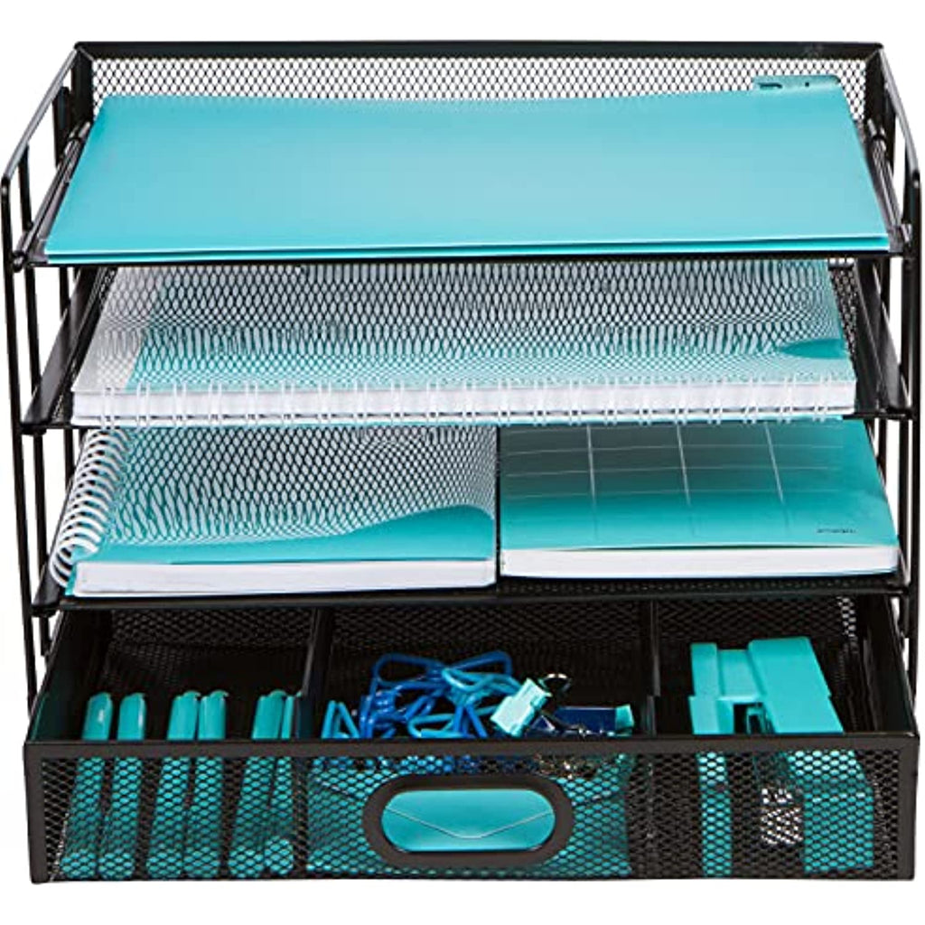 Mesh Office Organizer for Desk Desk Organizer with 4 Tiers and Slidi ...