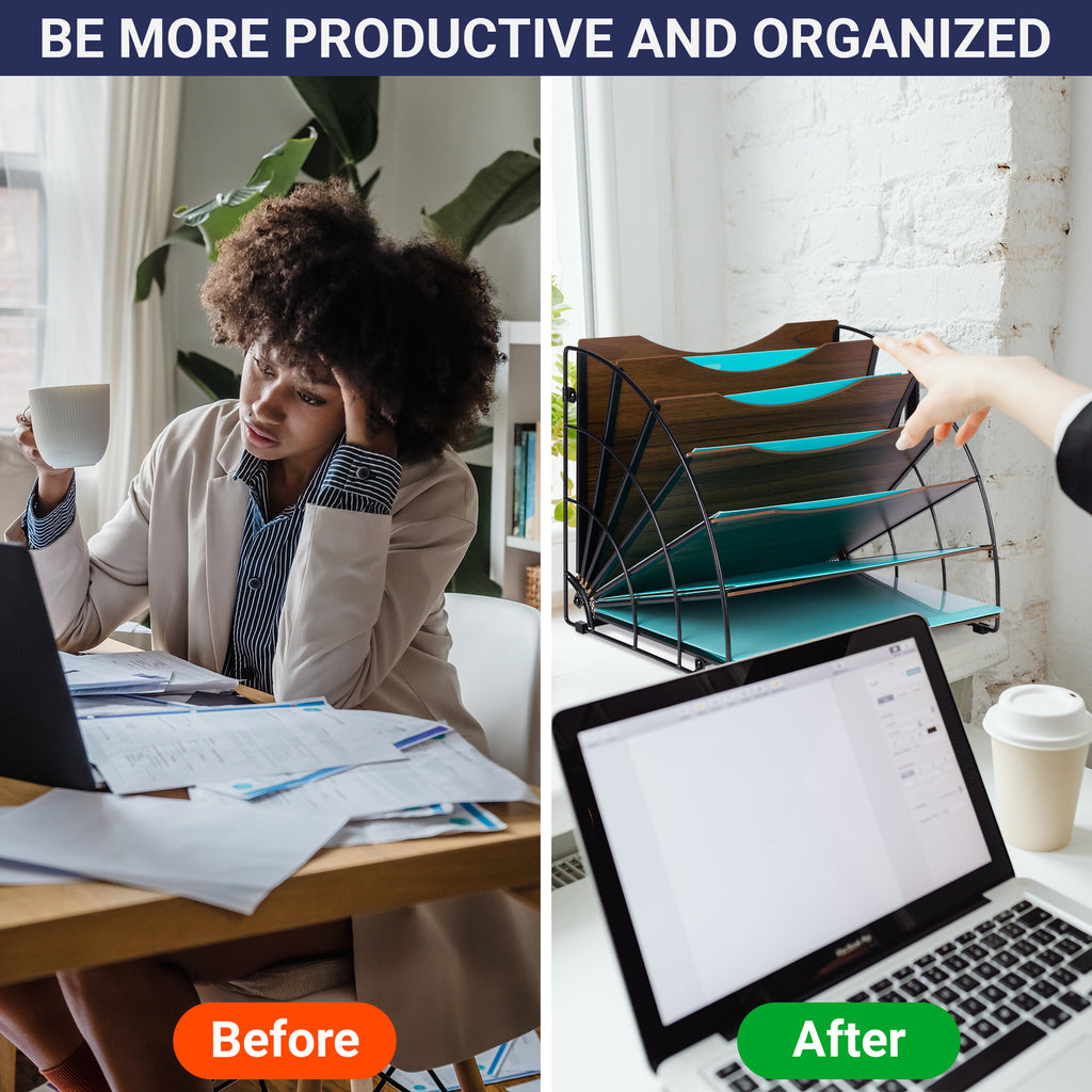 Fan Shaped Office Desk Organisers, 6 Compartments with Wood Patterned ...